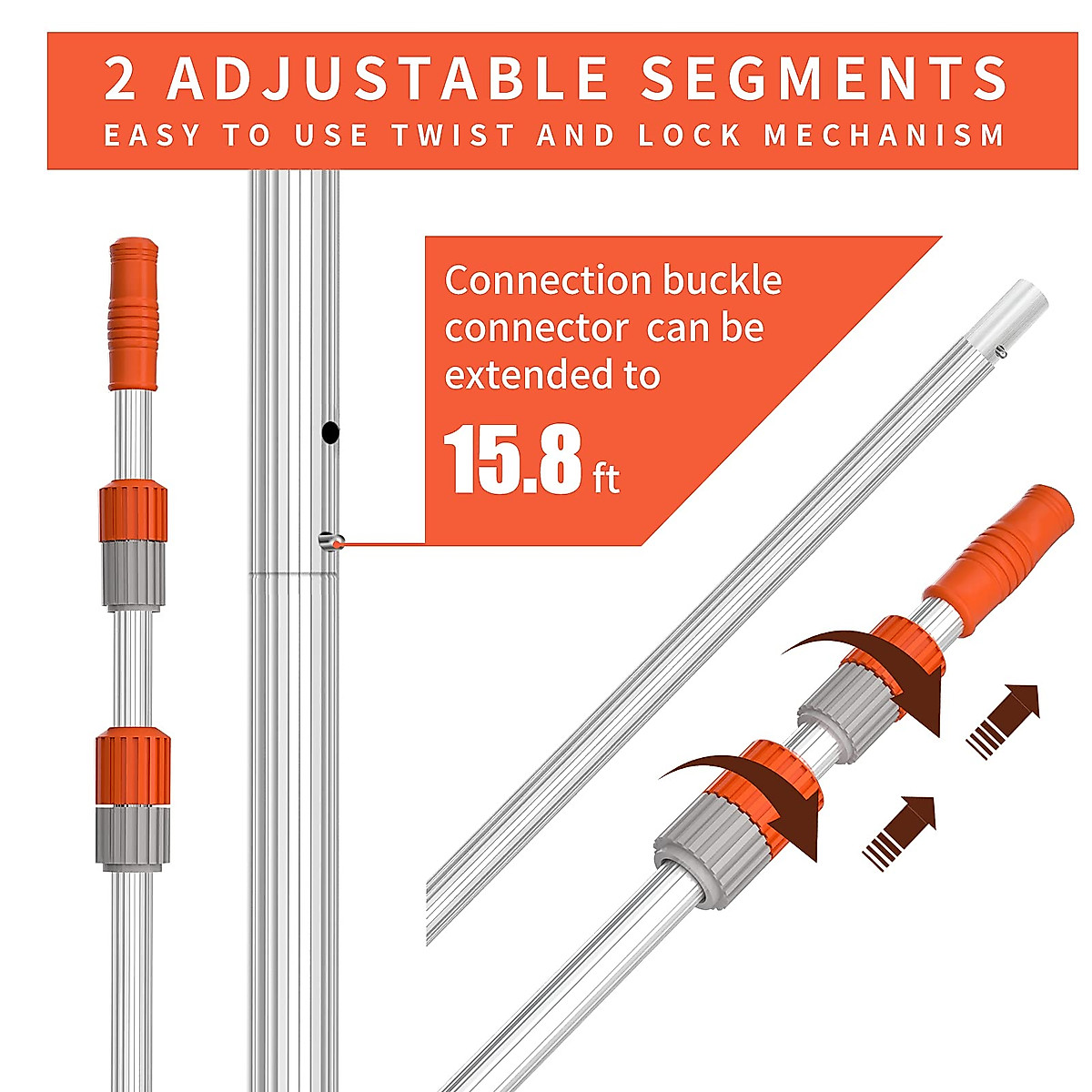 AgiiMan Aluminum Telescoping Swimming Pool Pole 16 Foot, Pool Net Skimmer Rake Vacuum Head Brush Cleaning Heavy Duty