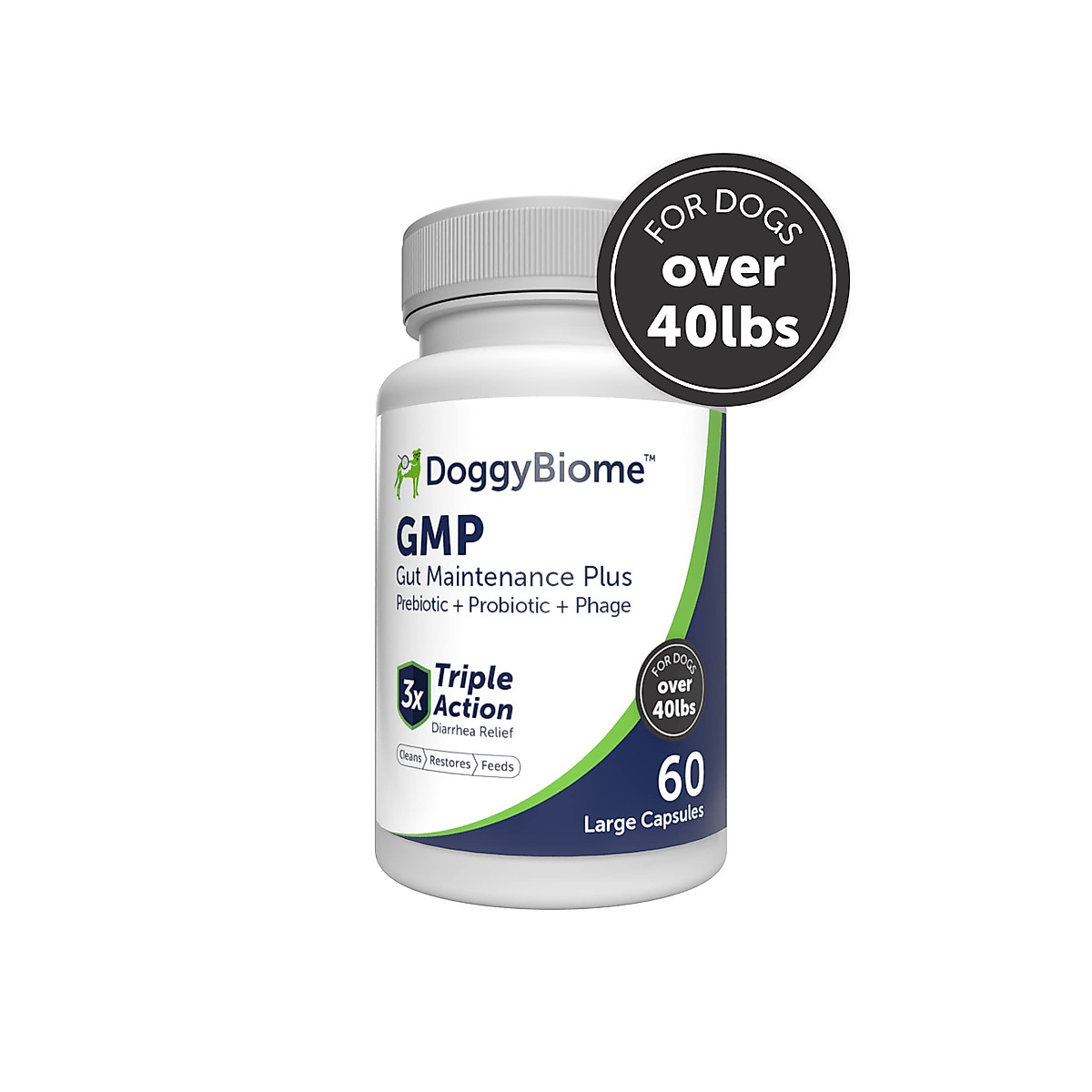 AnimalBiome Dog Probiotics - GMP Prebiotics and Probiotics - Reduce Diarrhea Flareups - for Dogs Over 40 lbs (60 Capsules) - DoggyBiome
