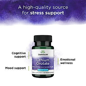 Swanson Lithium Orotate Antioxidant Mood Emotional Wellness Behavior Memory Support Supplement 5 mg 60 Veggie Capsules (Elemental Lithium)