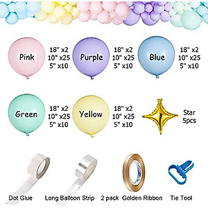 Pastel Latex Balloons 185 Pcs Assorted Macaron Balloons Garland Kit for Baby Shower Wedding Birthday Party Supplies