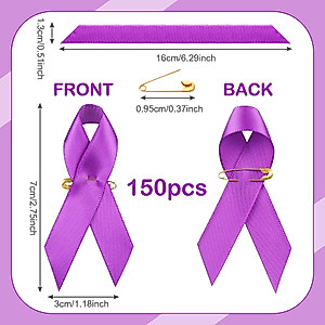 150 Pieces Purple Ribbon Awareness Pancreatic Cancer Awareness Pins Domestic Violence Awareness Lupus Overdose Alzheimers Cancer Awareness Pins Purple Brooch with Safety Pins for Charity Public Event
