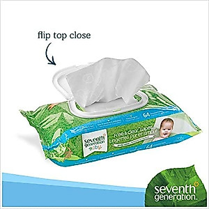 Seventh Generation Free & Clear Baby Wipes with easy open top, 64 count packs (pack of 12) (768 wipes)
