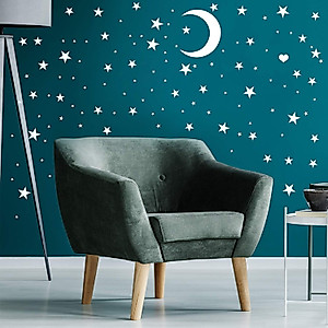 Easma Star Wall Decals (191stars+1moon+1heart) 3 Size White Stars and Moon Decals Removable Peel and Stick Stickers Fits Kids Room Decor