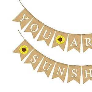Amosfun You are My Sunshine Banner Sunflower Burlap Banner Swallowtail Linen Bunting Garland for Baby Shower Kids Birhday Party Wedding Decoration