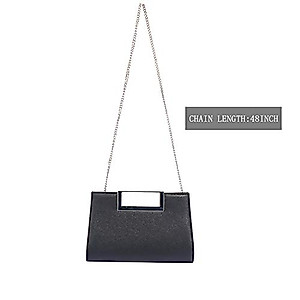 WALLYN'S Clutch Purse for Women Evening Party Metal Grip Cut it out Handbag with Shoulder Chain Strap, Black, Large
