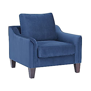 Naomi Home Natalia Velvet Accent Chair Comfy Upholstered Plush Mid-Century Modern Accent Armchair for Bedroom, Living Room – Blue