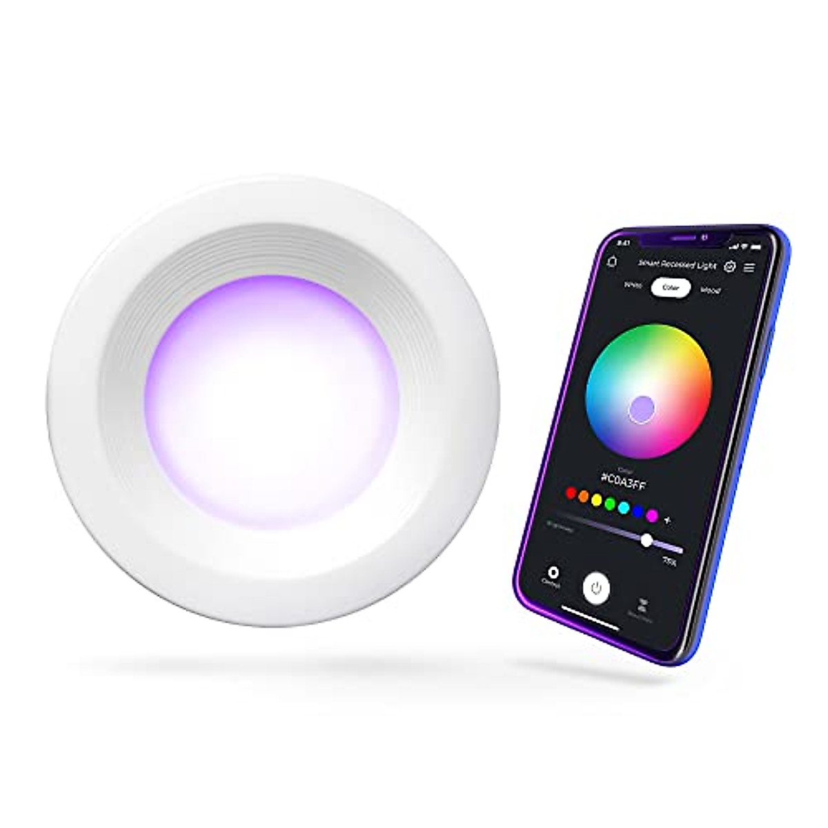 Globe Electric 50079 Wi-Fi Smart 5"/6" LED Retrofit Recessed Light, No Hub Required, Voice Activated, 11 Watts, Multicolor Changing RBG, Tunable White 2000K - 5000K, 700 Lumens, E26 Adaptor Included