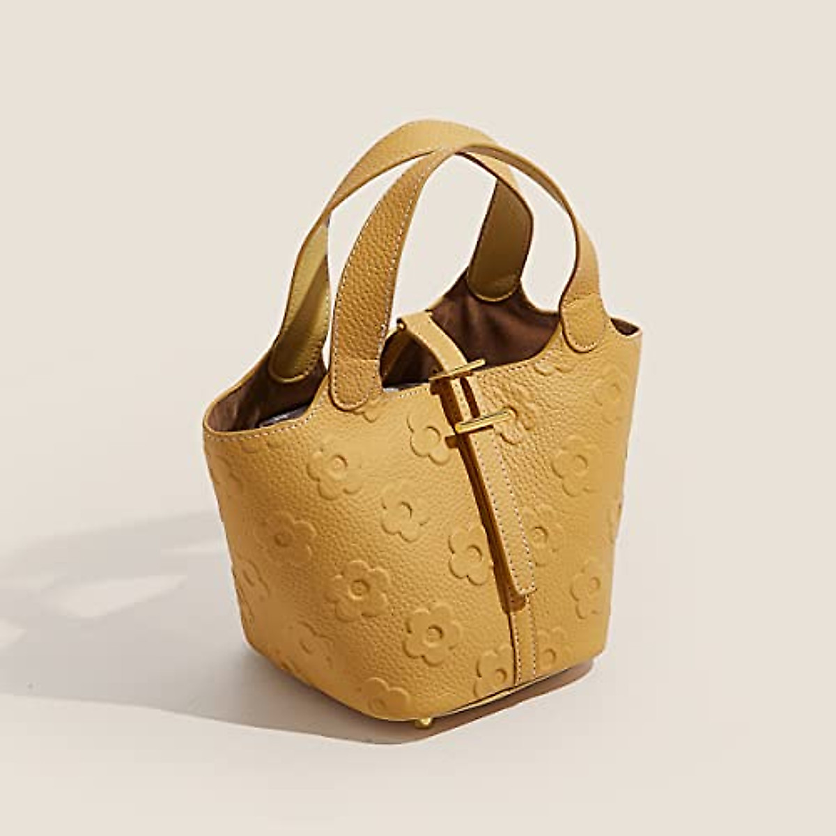 FOXLOVER Genuine Leather Mini Handbags for Women Tote Purses Women's Top Handle Bucket Bags(Yellow)