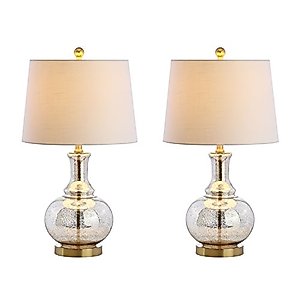 JONATHAN Y JYL1068A-SET2 Set of 2 Table Lamps Lavelle 25" Glass LED Table Lamp Contemporary Transitional Bedside Desk Nightstand Lamp for Bedroom Living Room Office College Bookcase, Mercury Silver