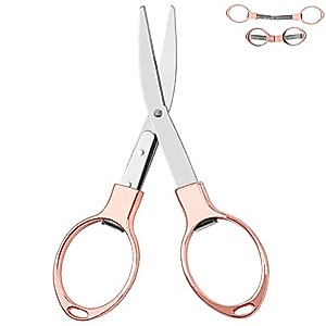 Usaidon Folding scissors (rose gold),Mini scissors stainless steel scissors safe and durable 1pcs, home study office camping outdoor fishing manual can be used, easy to carry
