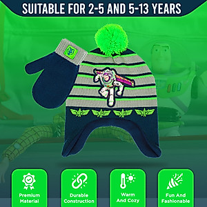 Disney Toy Story Buzz Lightyear Toddler Winter Hat and Snow Gloves for Boys 2 Pc. Set, Soft Mittens with Warm Pom-Pom Beanie
