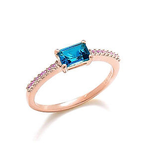 YoTreasure 10kt Rose Gold 0.92 ct. t.w. London Blue Topaz and Pink Sapphire Women's Engagement Ring