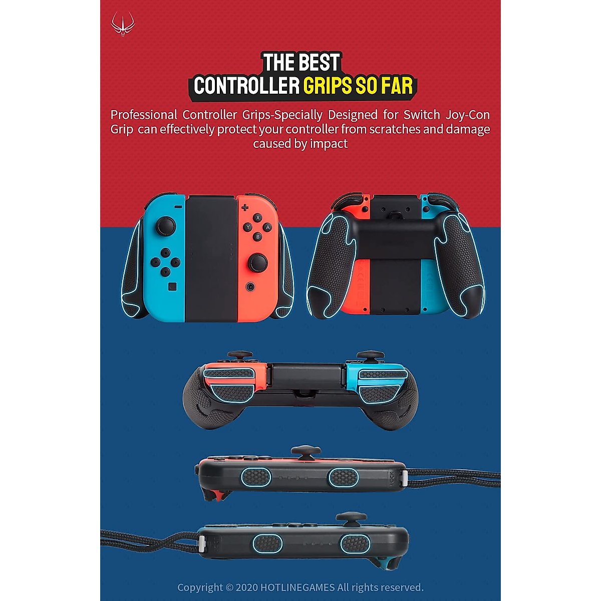 HOTLINEGAMES 2.0 Plus Controller Grip Compatible With Nintendo Switch Joy-Con Grips Tape, Anti-Slip, Sweat-Absorbent, Easy to Apply (Handle Grips+Buttons+Triggers (12PCS))