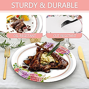 Qyeahkj 50 PCS Floral Oval Paper Plates Large 11” Disposable Pink Purple Flower Party Decorations Floral Supplies Favor for Spring Holiday Wedding Tea Party Tableware Set