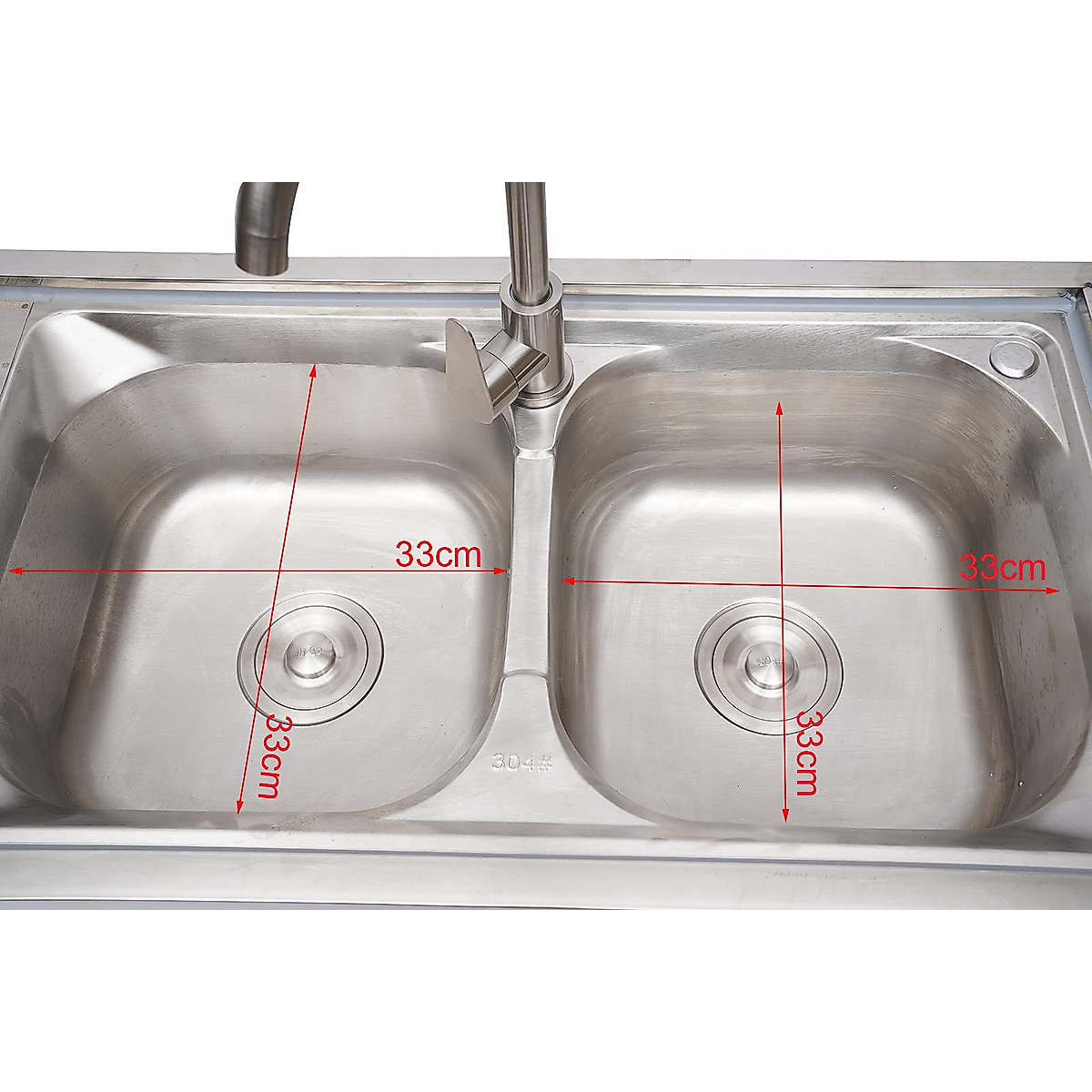 Stainless Steel Sink Outdoor Kitchen Sink with Faucet and Drain, Commercial Sink for Restaurant, Laundry Room, Backyard, Garages,2 Compartment Sink