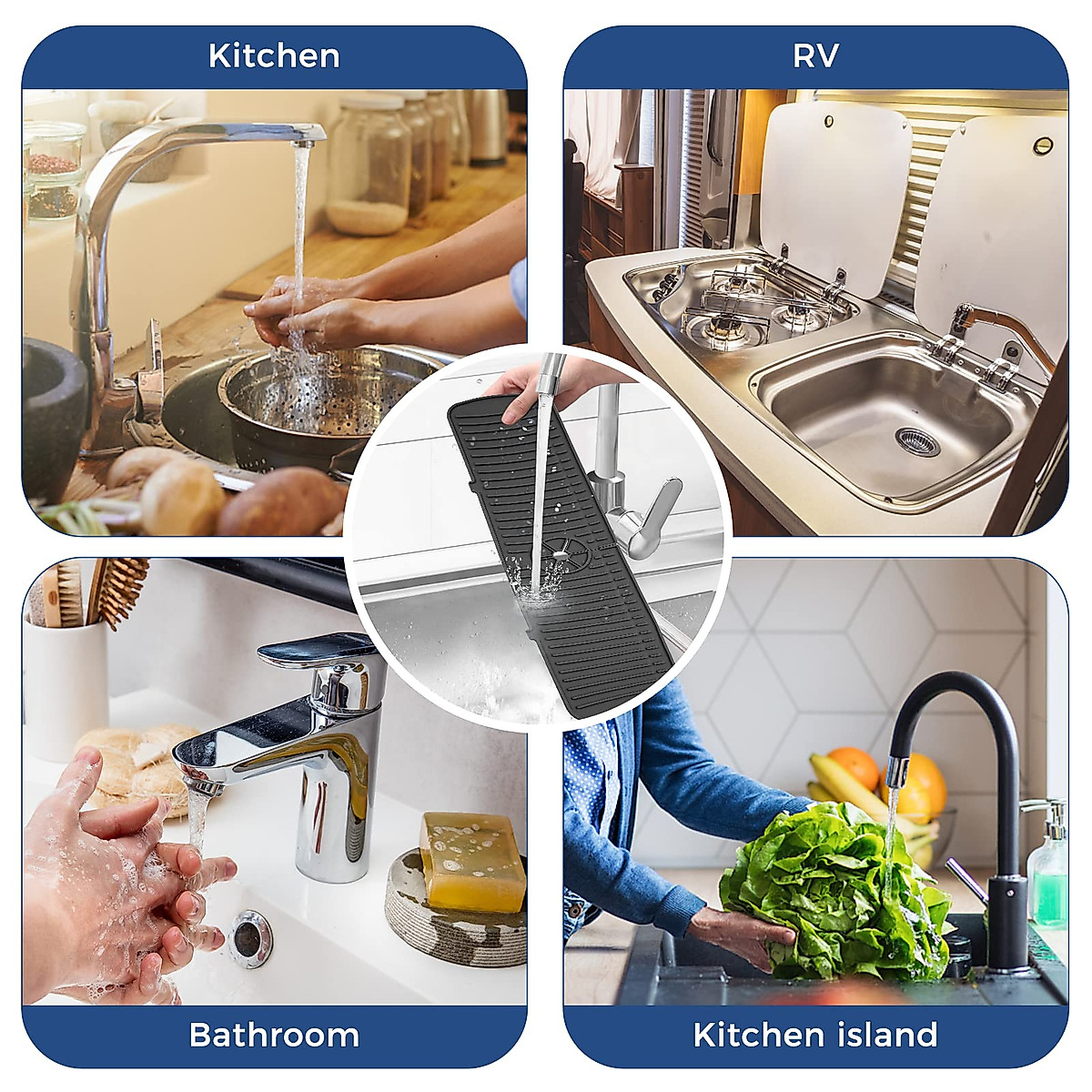 XXL Silicone Faucet Handle Drip Catcher Tray Kitchen Sink Mat Faucet Splash Guard Dish Soap Sponge Holder Kitchen Sink Accessories Drying Mat Kitchen Gadgets Counter Organization Sink Caddy Protectors