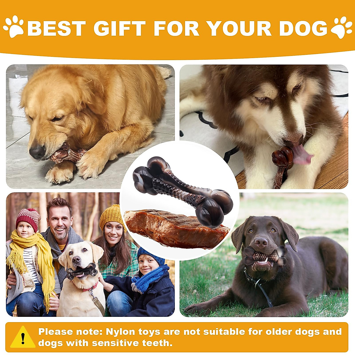 Anoodi Dog Chew Toys for Aggressive Chewers, Tough Nylon Indestructible Dog Toys for Small Medium Large Breed, Interactive Dog Bone Toys Durable for Chewing Teething Relaxing, Real Beef Flavored