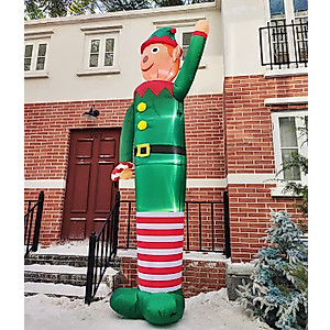 TURNMEON 12 Foot Giant Christmas Inflatable Elf, Christmas Decoration Outdoor Blow Up Elf Holds Candy Cane with Tethers Stakes LED Lighted Holiday Xmas Decoration Outside Yard Lawn Garden Home Party