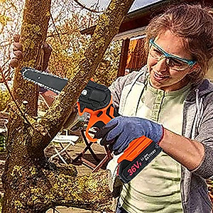 Mini Chainsaw Cordless, 6 Inch Battery Powered Chainsaw Pruning Chain Saw, One-Handed Portable Electric Small Chainsaw for Gardening Tree Trimming and Branch Wood Cutting(2x Battery,2x Chain)
