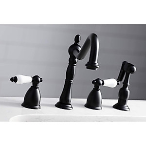 Kingston Brass KB1790PLBS Heritage Widespread Kitchen Faucet with Brass Sprayer, Matte Black
