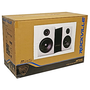 Rockville APM8W Powered USB Studio Monitor Speaker Pair in White, 8", 2-Way, 500W, EQ, MDF Wood, RCA/XLR, Perfect for Studios, Recording, Music