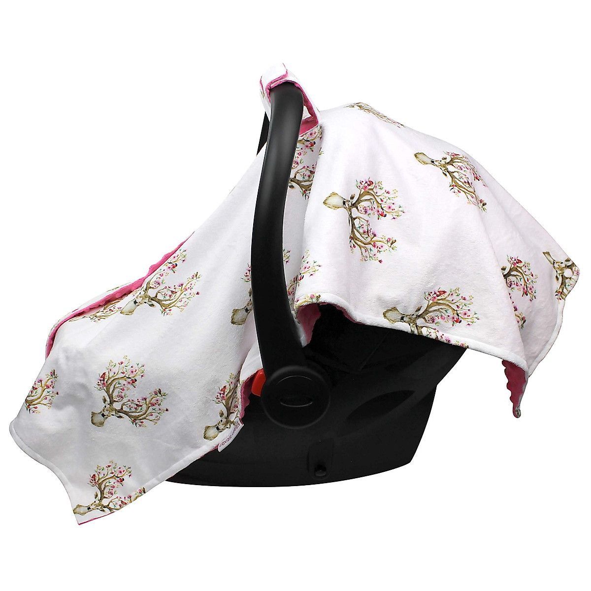 Car Seat Canopy Cover - Flowered Antlers Pink