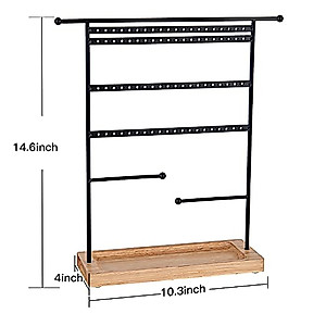 Bielebbi Earring Organizer, Earring Holder Display and Jewelry Holder Stand with 4 Tier Necklace Holder Wooden Tray Suitable for Women Gifts for Girls(Natural)