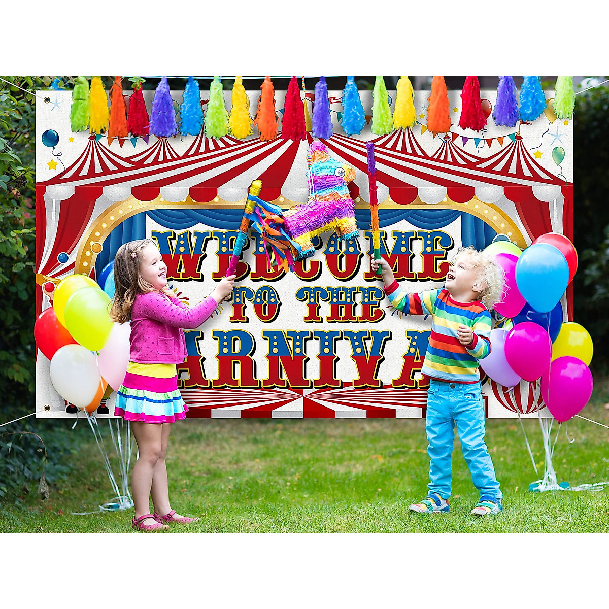 Large Circus Carnival Backdrop Welcome to the Carnival Banner Backdrop Photo Background for Carnival Circus Theme Party Decorations Kids Birthday Party Supplies Photo Booth Props, 71 x 43 Inch
