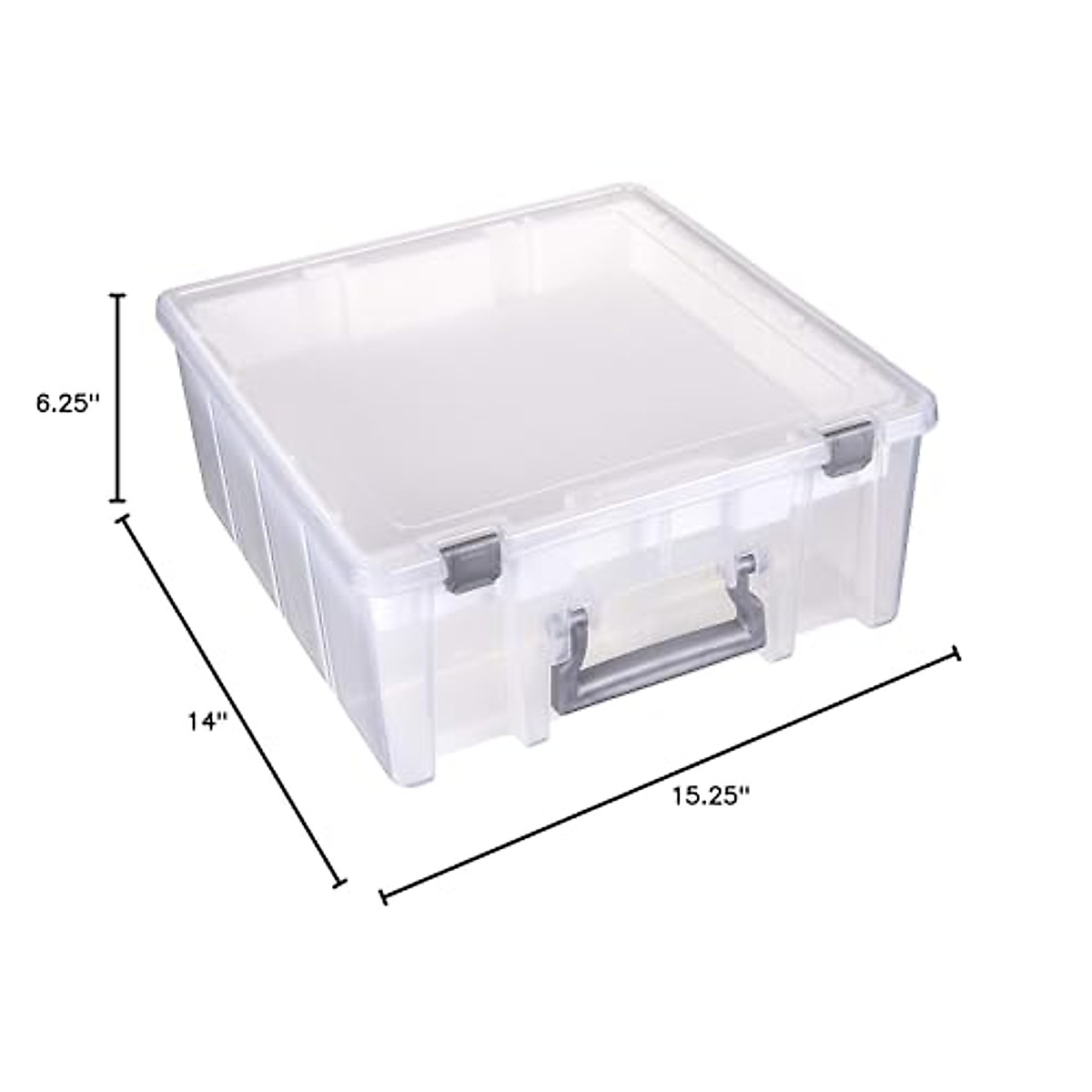 AB Designs 6899ABD Super Satchel Double Deep with Lift-Out Tray and Removable Dividers, Stackable Home Storage Organization Container, Clear with Sliver Latches and Handle