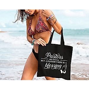 GXVUIS Canvas Tote Bag Reusablec Grocery Shoulder Bags for Shopping Work Gifts for Wife Christian Pastor Appreciation Gift Black