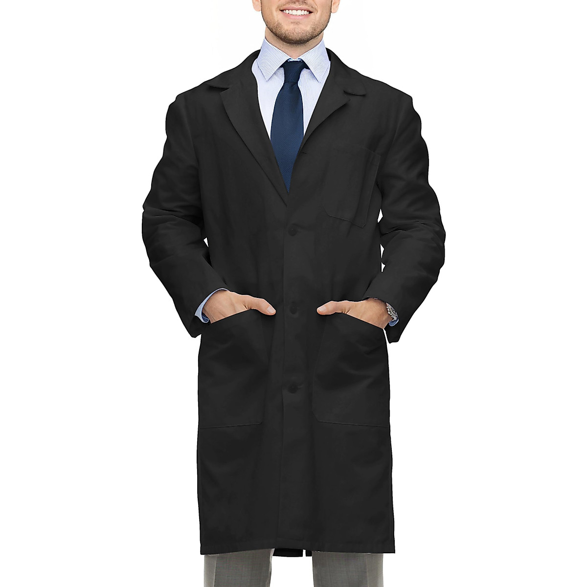 NY Threads Professional Lab Coat for Men Poly Cotton Long Sleeve Medical Coat, X-Small, Black