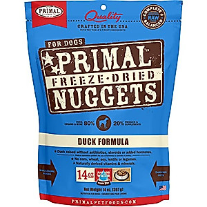 Primal Freeze Dried Dog Food Nuggets Duck 14 oz, Complete & Balanced Scoop & Serve Healthy Grain Free Raw Dog Food, Crafted in The USA