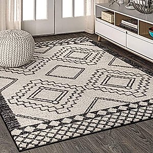 JONATHAN Y MOH200A-4 Amir Moroccan Beni Souk Indoor Area-Rug Bohemian Farmhouse Rustic Geometric Easy-Cleaning Bedroom Kitchen Living Room Non Shedding, 4 X 6, Cream,black