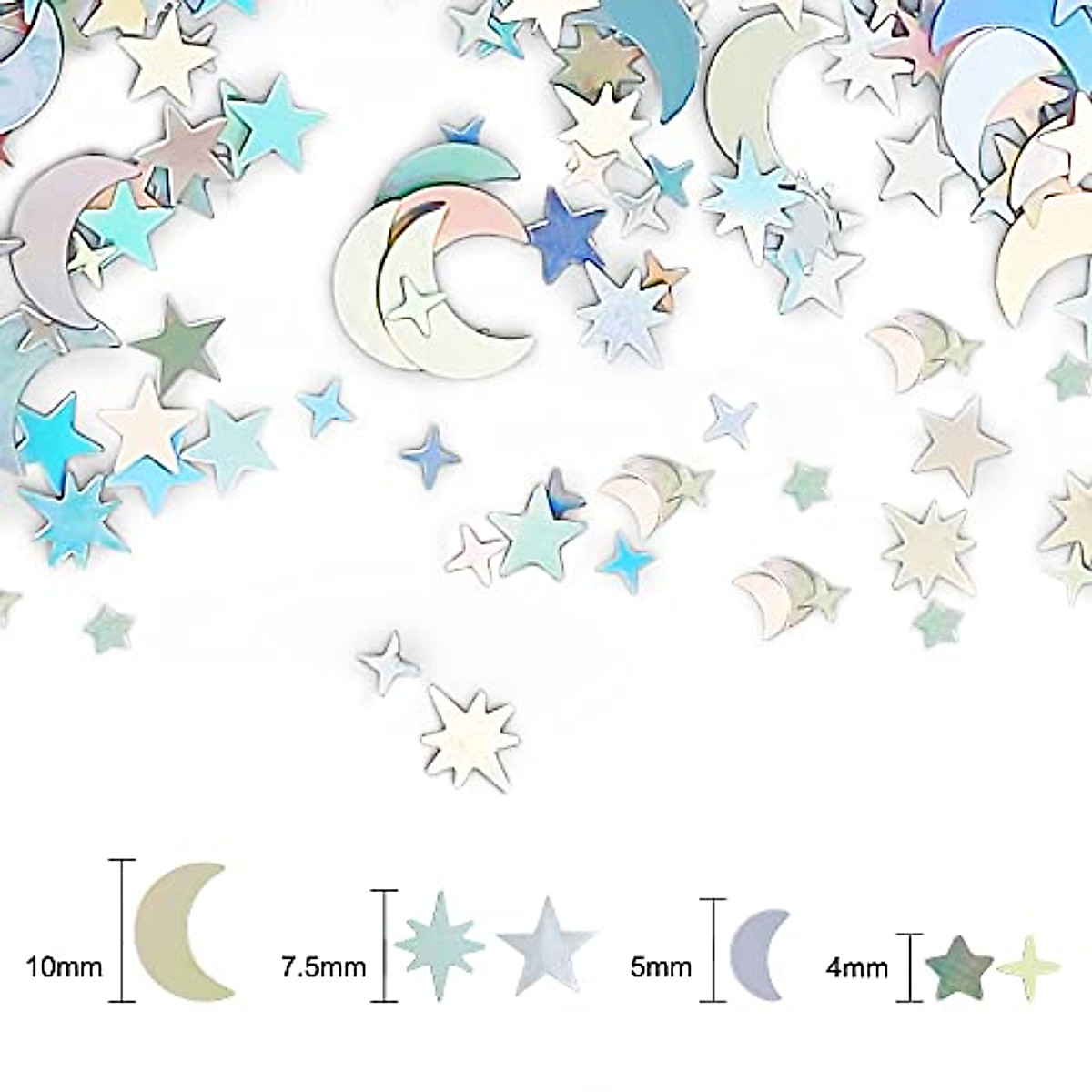 60 g/ 2.1 oz Holographic Star and Moon Table Confetti Iridescent Metallic Glitter Foil Confetti Sequin Star Moon Scatter for Halloween Birthday Wedding Festival Party DIY Decorations (3mm)
