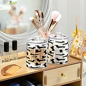 WELLDAY Apothecary Jars Bathroom Storage Organizer with Lid - 14 oz Qtip Holder Storage Canister, Dachshund Dogs Black Clear Plastic Jar for Cotton Swab, Cotton Ball, Floss Picks, Makeup Sponges,Hair