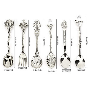 Fdit 6Pcs/Set Vintage Carved Coffee Spoon Teaspoon Retro Zinc Alloy Dessert Coffee Tableware Spoons Cutlery Kitchen(Silver)