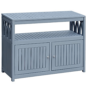 Flamaker Outdoor Storage Cabinet Weatherproof Acacia Wood Outdoor Cabinet with 2 Magnetic Doors Used for Outdoor Storage, Buffet Cabinet, TV Stand, Bar Table, Potting Table (Grey)