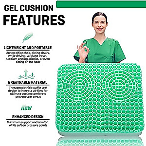 SIXAQUAE Gel Seat Cushion for Long Sitting,Double-Layer Chair Cushions for Office Chair and Truck Drivers.Back, Sciatica, Hip, Tailbone Pain Relief Cushion.Egg Seat Chair Cushion for Wheelchair.
