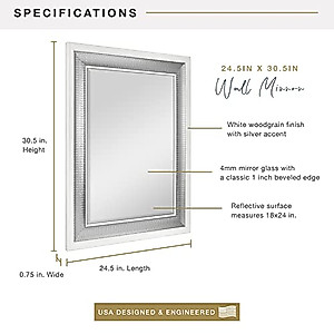 MCS Large Wall Mirror, Modern Rectangle Mirror Home Decor for Living Room, Bedroom, or Bathroom, 24.5 by 30.5 Inch, White/Woven Silver