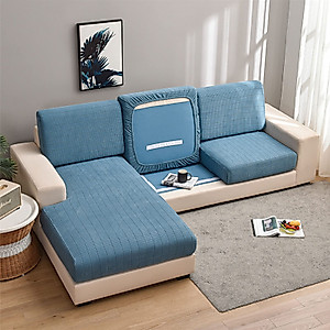 Stretch Chaise Cushion Covers for L Shape Sofa Chaise Lounge Sectional Sofa Slipcover, 1/2/3/4 Seat Sofa Cover Anti Slip Furniture Protector Loveseat U Shape Couch Cover (Blue Chair(1pcs))