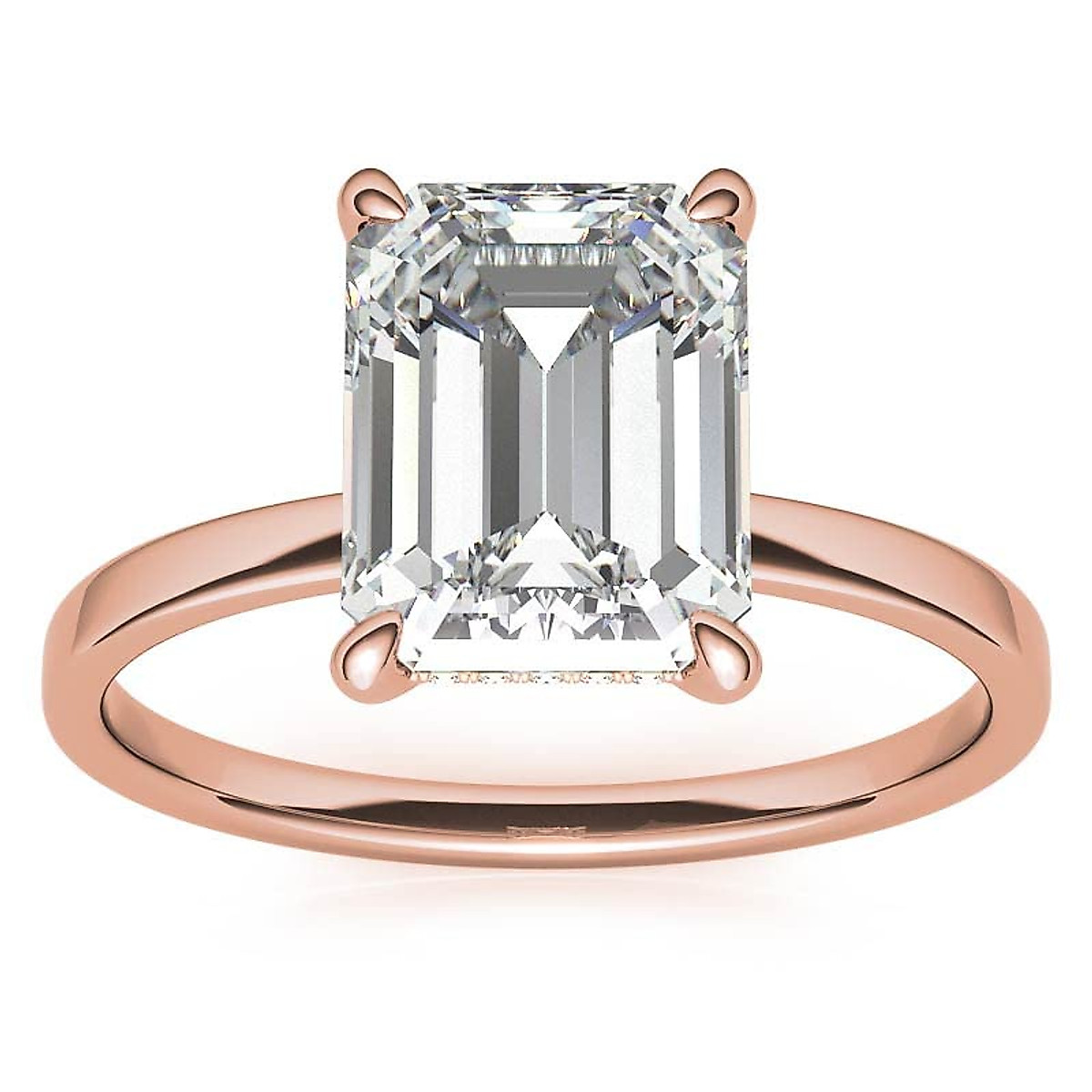 10K Solid Rose Gold Handmade Engagement Ring 1 CT Emerald Cut Moissanite Diamond Solitaire Wedding/Bridal Ring for Women/Her Propose Ring Set (7)