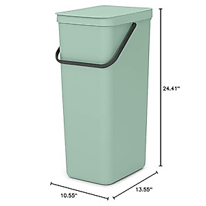 Brabantia Sort & Go Kitchen Recycling/Garbage Trash Can (10.6 Gal/Jade Green) Large Refuse Organiser with Handle & Removable Lid, Easy Clean, PerfectFit Bags Included