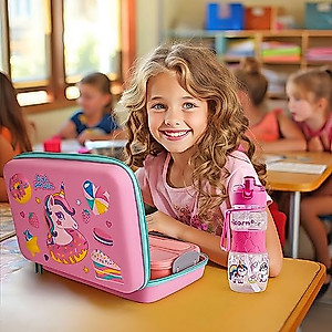 QearFun Insulated Unicorn Lunch Bag Bento Box for Girls,Lunch Box Set with 4 Compartment Bento Box Water Bottle Ice Pack Salad Container Food Picks,Perfect Kids Lunch Boxes for School Age 7-15