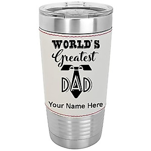 LaserGram 20oz Vacuum Insulated Tumbler Mug, World's Greatest Dad, Personalized Engraving Included (Faux Leather, Baseball Style)