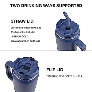 EALGRO 40 oz Tumbler with Handle, Insulated Tumblers with Lid and Straw, Large Metal Sports Water Bottle Jug, Thermal Stainless Steel Travel Coffee Mug Cup, Black