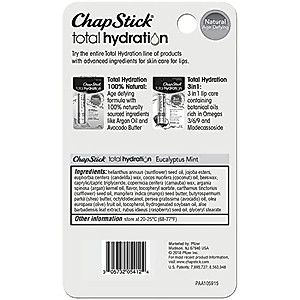 Chapstick Total Hydration (Eucalyptus Mint Flavor, 0.12 Ounce) Flavored Lip Balm Tube, Natural Age Defying Lip Care, Clinically Proven, Non-tinted, Eucalyptus Mint, 1 Count