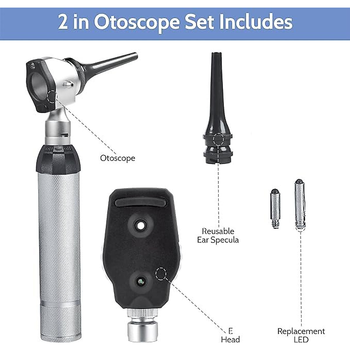 Zniry Veterinary Otoscope Opthalmoscope LED ENT Diagnostic Set, with Diagnostic Premium Instruments Vet Otoscope Set, Otoscope for Dogs, Pet Otoscope