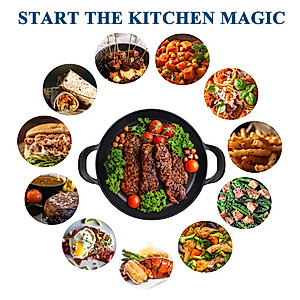 Vinchef Nonstick Grill Pan for Stove tops | 13.0" Skillet, Indoor Induction Cast-aluminum Grill Pan with Lid and Anti-Scalding Tools, GRANITEC Nonstick Coating, Dishwasher & Oven Safe