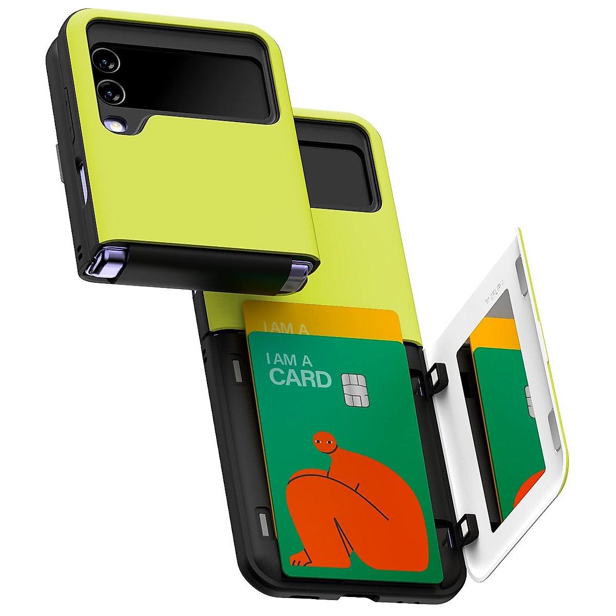 GOOSPERY Galaxy Z Flip 4 / Z Flip 3 Wallet Case with Card Holder, Protective Dual Layer Bumper Phone Case, Lime