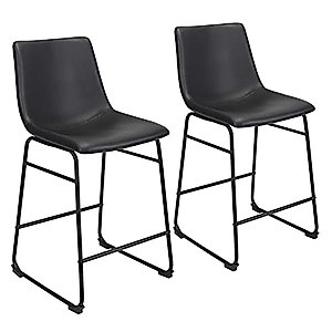 ErgoDesign Bar Stools Set of 2, 26 Inches Bar Stool with Back, Carbon Fiber Bar Chair with Metal Legs (Black)